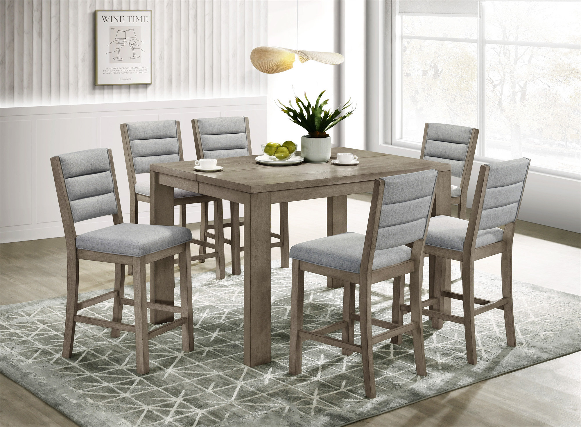 Red Barrel Studio® 7Pc Dining Set Contemporary Farmhouse Style Counter Height 18" Expandable ...